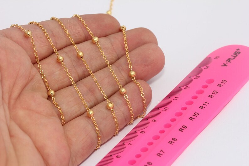24k Matt Gold Satellite Chain, Soldered Ball Chains, Beaded BXB6 ...