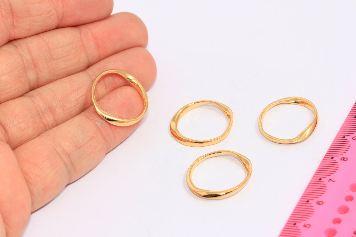 22mm 24k Shiny Gold Circle Charms, Irregular Shape Large Ring Beads, C ...
