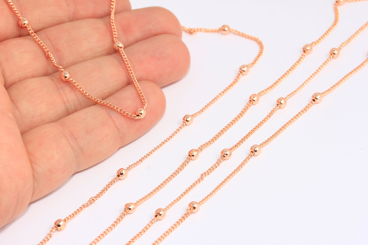 1,5mm Rose Gold Satellite Chains, Curb Beaded Chain, BXB261-2 Jewelry ...