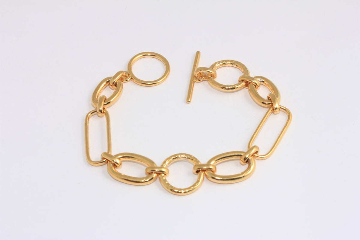 24k Shiny Gold Chain Round Link Bracelet, Oval Link Bracelet, BXB135-3 ...