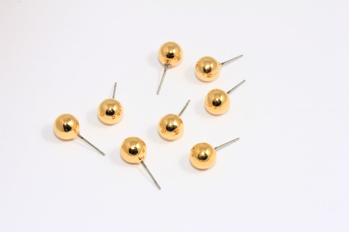 8mm 24k Shiny Gold Ball Ear Posts, Gold Earring Post, Ball Earrings, C ...