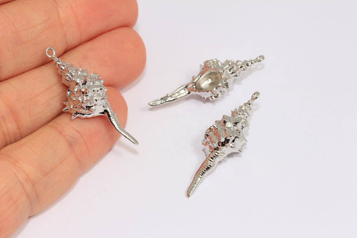 12x30mm Rhodium Plated Sea Shell Charm, Drop Seashell Beads, XP438 ...