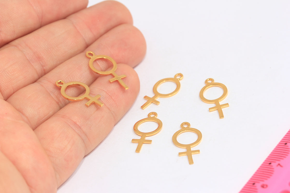 10mm 24K Gold Plated Female Gender Sign Charms, Female Symbol Charm, M ...