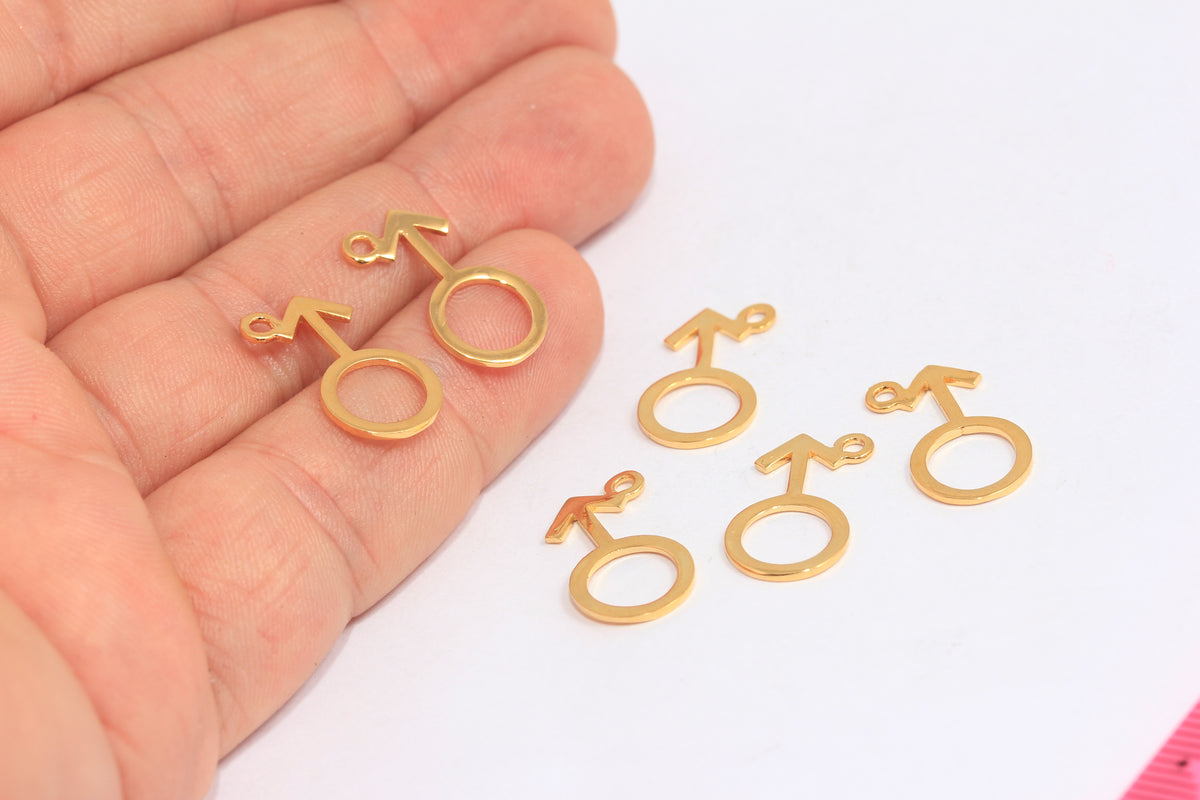 10mm 24K Gold Plated Male Gender Sign Charms, Male Symbol Charm, MTE136 ...