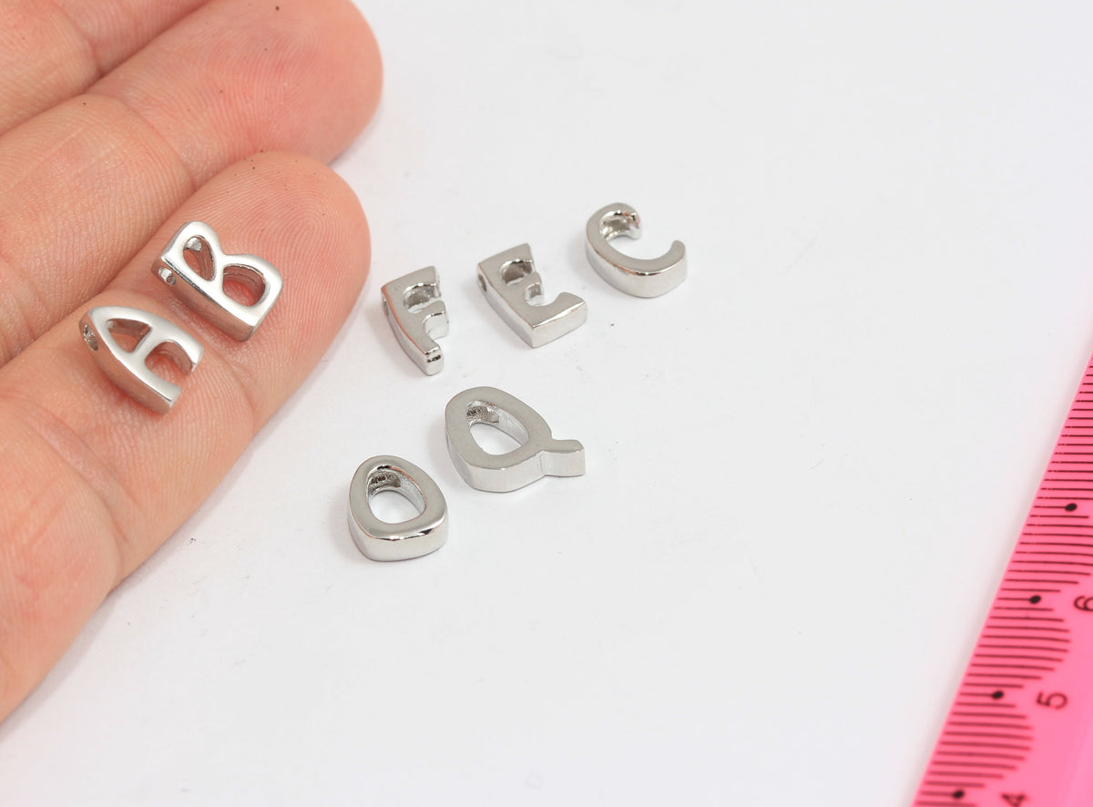 6x9mm Rhodium Plated Letters, Mini Letter Beads, Letter Necklace, HRF46 ...