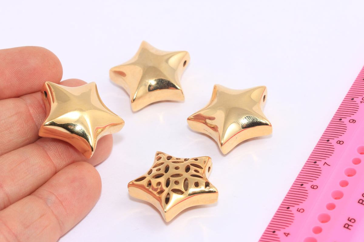 27mm 24k Shiny Gold Puffed Star Charms, Large Filigree Star Pendant ...
