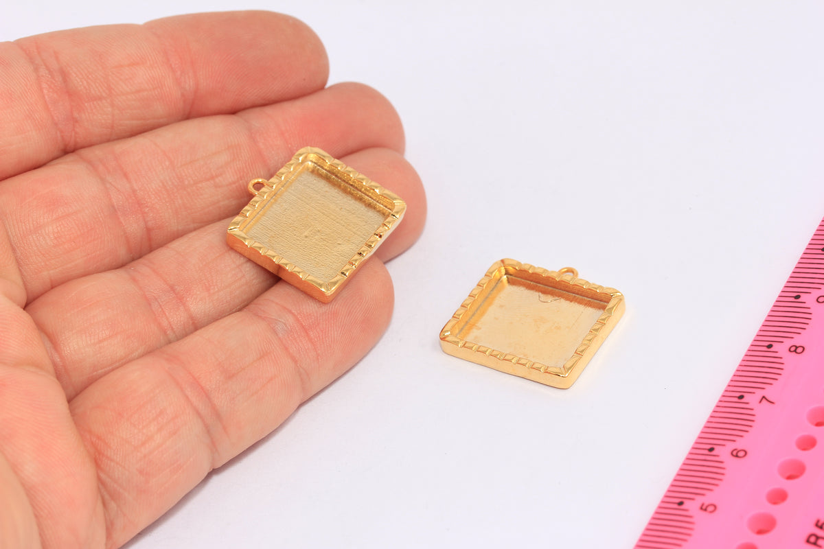 16x19mm 24k Shiny Gold Frame Charms, Bezel Frame Pendant, CHK80-1 ...