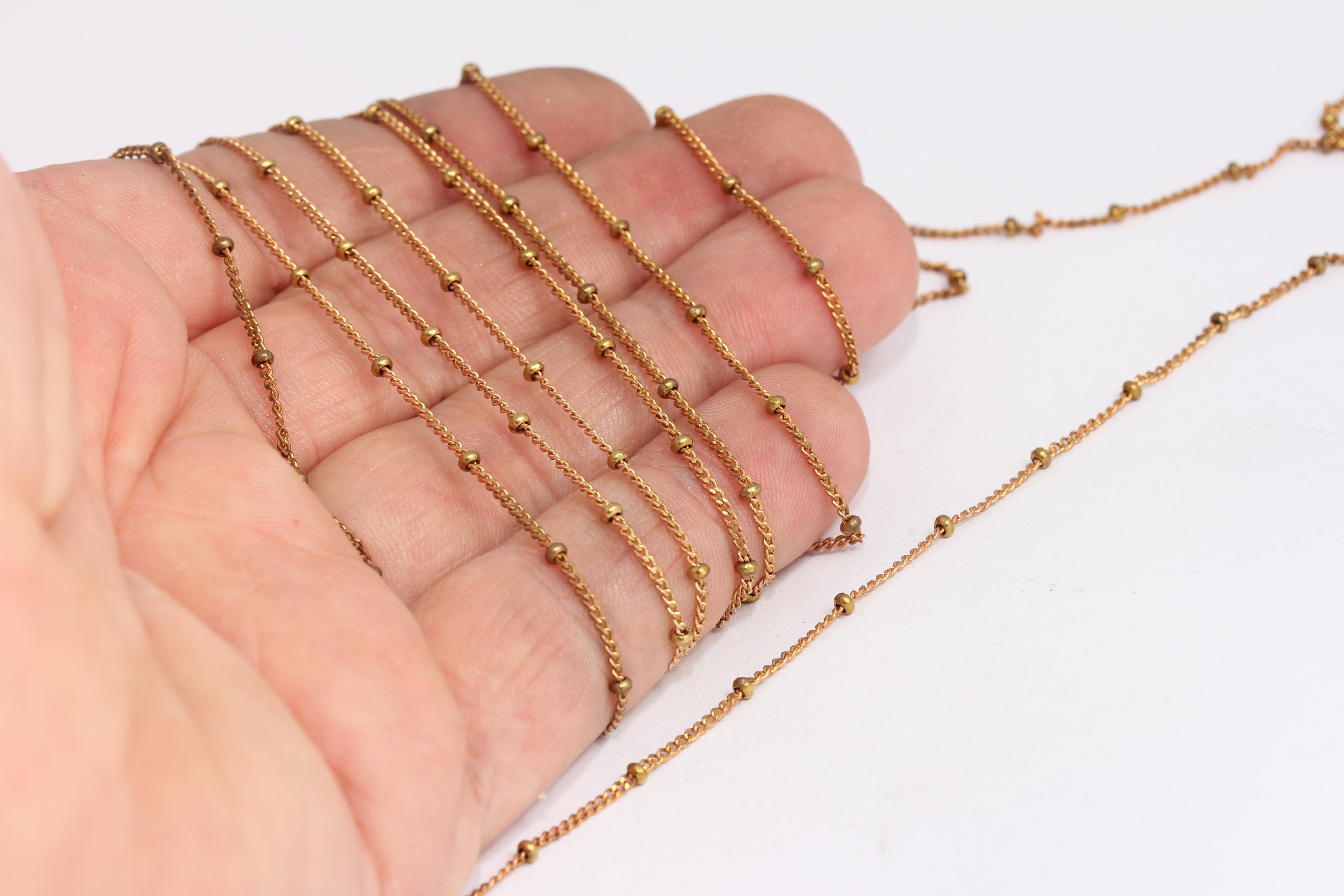 1,3mm Raw Brass Curb Chains, Brass Beaded Satellite Chain, KPT18 ...