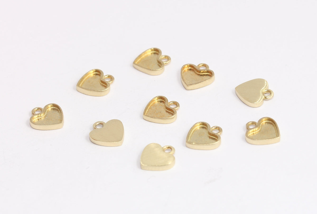 7x8mm Raw Brass Heart Charms, Heart Cabochon Settings, KDR148 Jewelry ...
