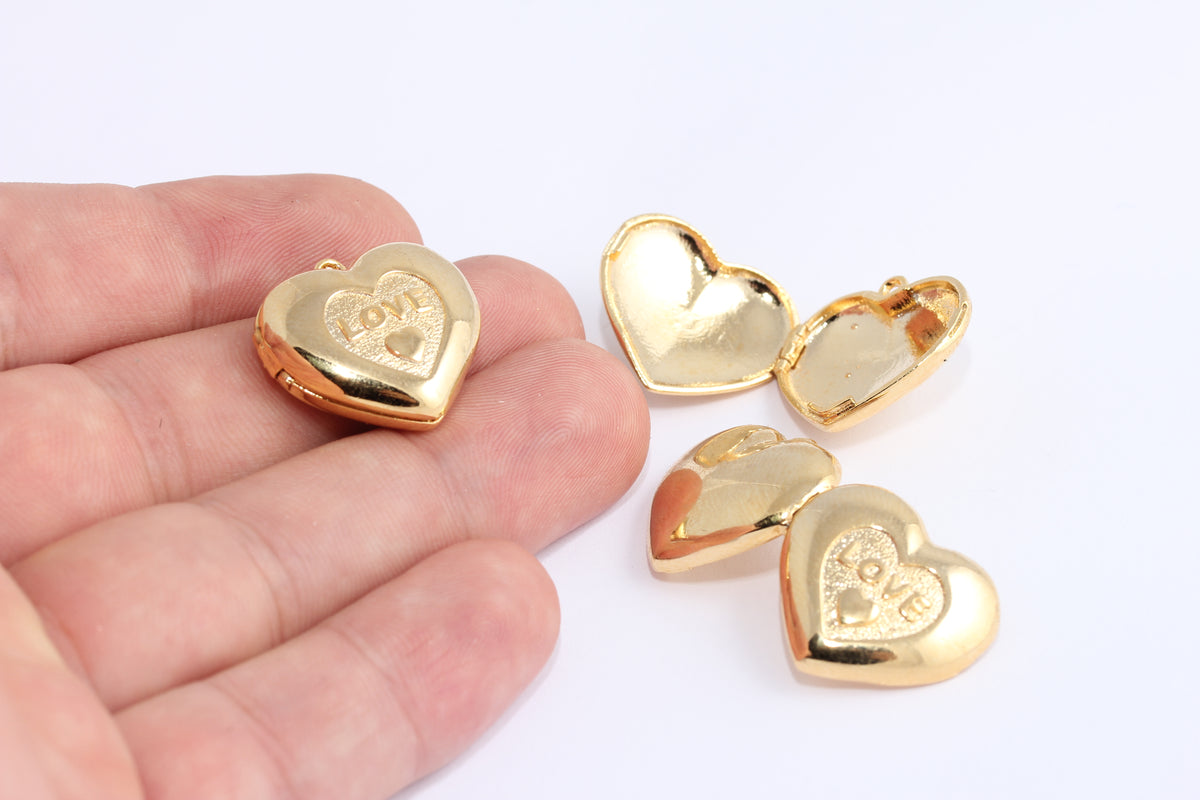 21x23mm 24k Shiny Gold Locket Frame, Love Heart Locket Charm, XP534 ...