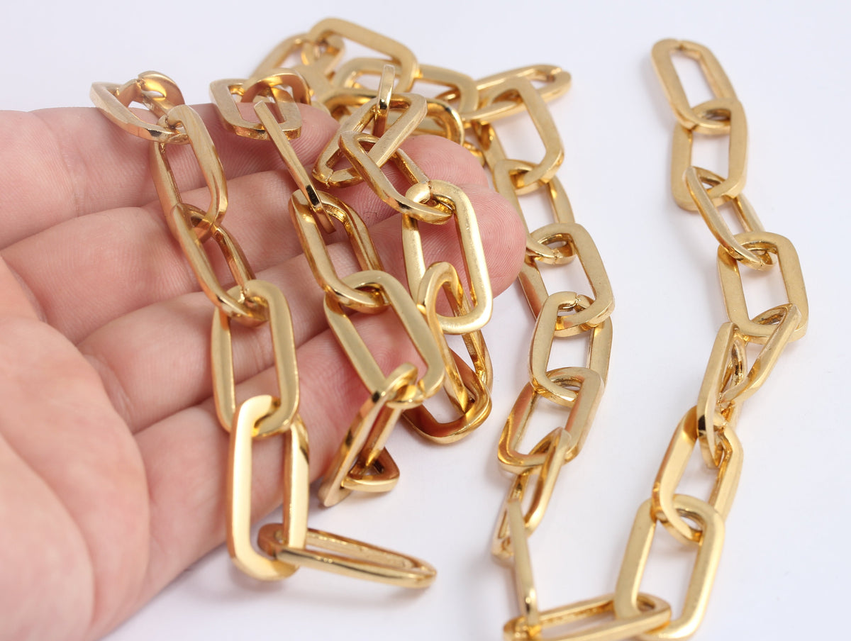12x25mm 24k Shiny Gold Oval Link Chain, Rolo Chunky Chain, BXB409-1 ...