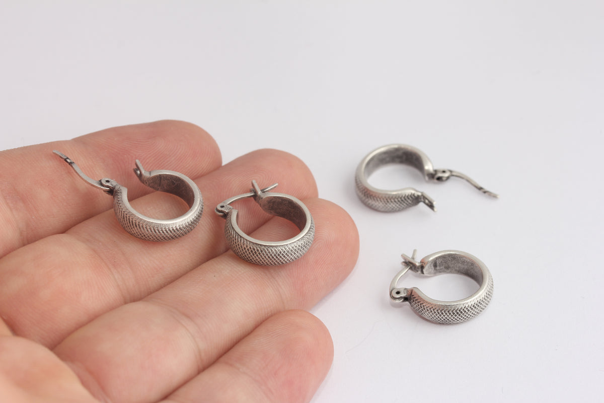 Antique Silver Earrings, Leverback Earrings, Silver Ear Hoops, Antique ...