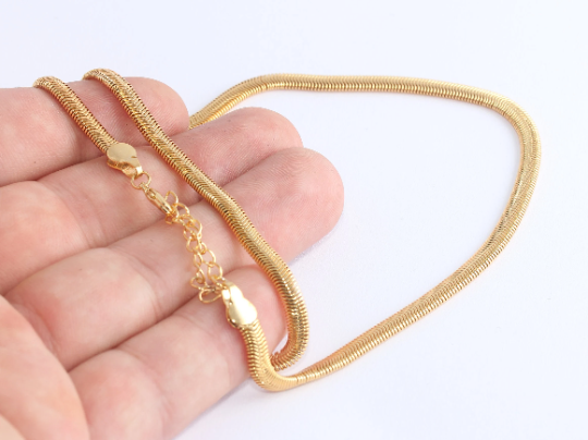 17" 4mm 24k Shiny Gold Snake Chains, Wide Snake Chain, Gold AE17 ...