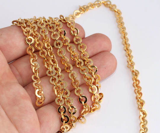 6mm 24k Shiny Gold Round Link Chain, Gold Ring Bar Chain, CHK199-1 ...