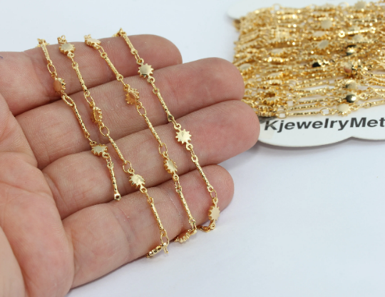 '5x9mm 24k Shiny Gold Sun Chain, Gold, Soldered , Gold BXB232 Jewelry ...