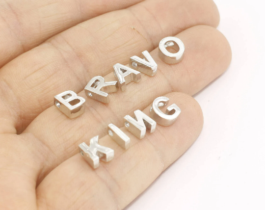 6x7mm Rhodium Plated Letters, Letter Charms, Letter Beads, HRF4 Jewelry ...